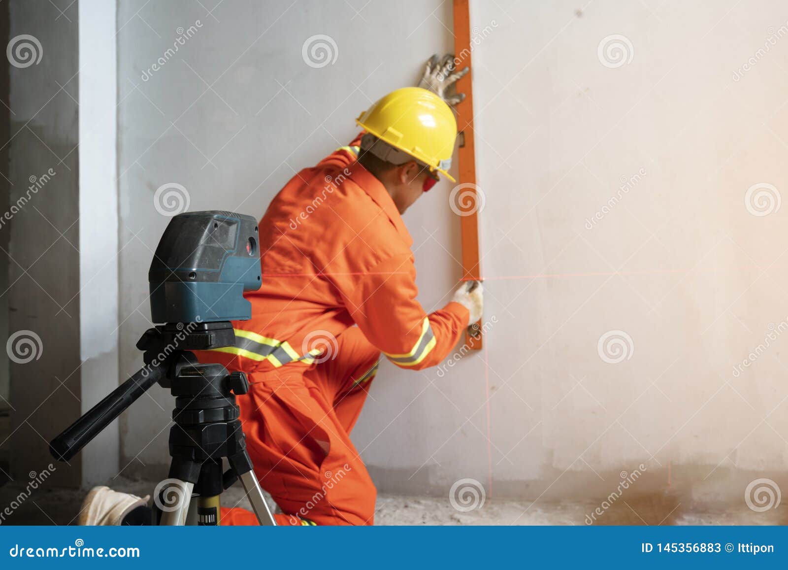 Technician with Laser Measurement Level Stock Image - Image of interior ...
