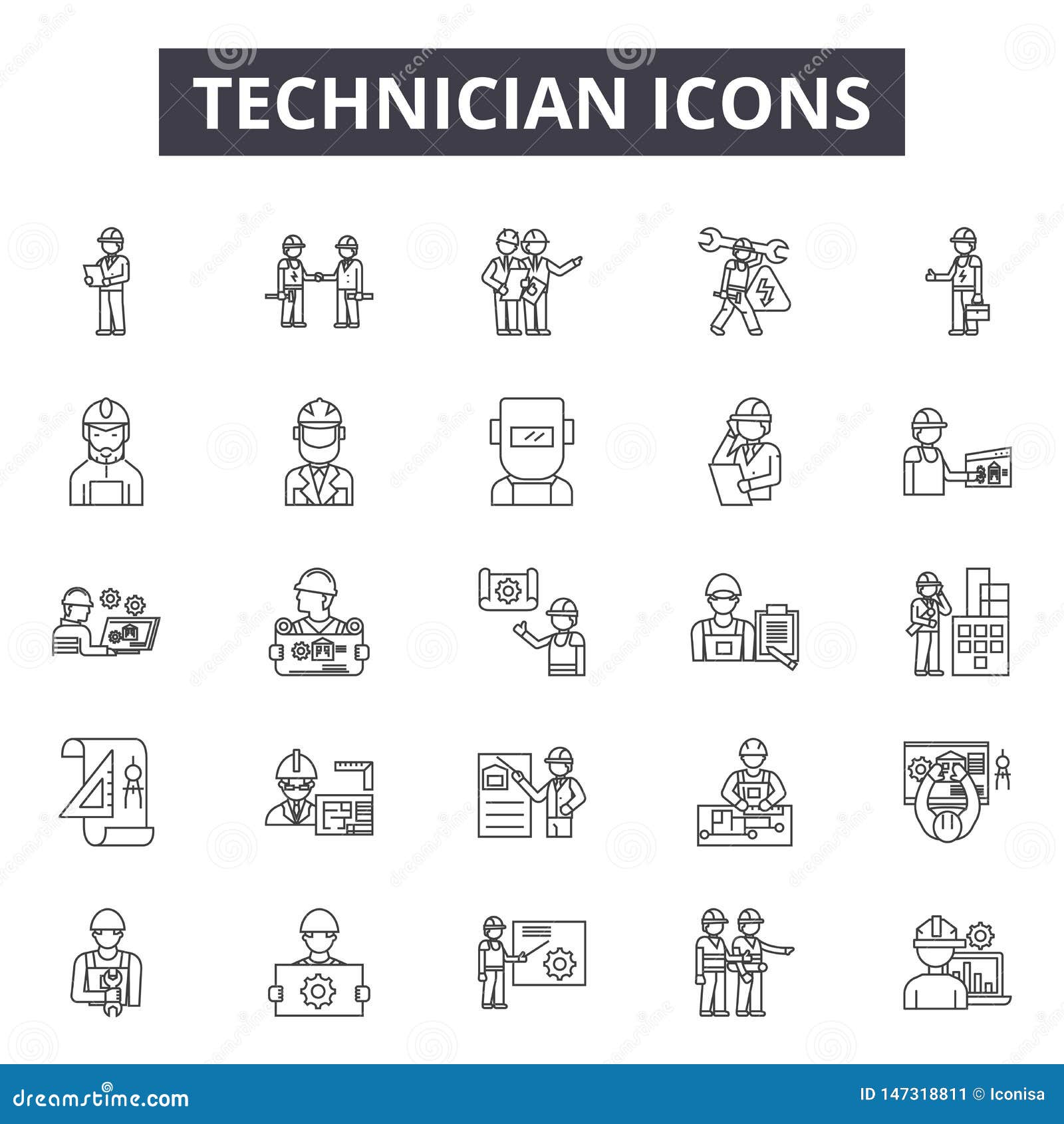 Technician Line Icons, Signs, Vector Set, Linear Concept, Outline ...