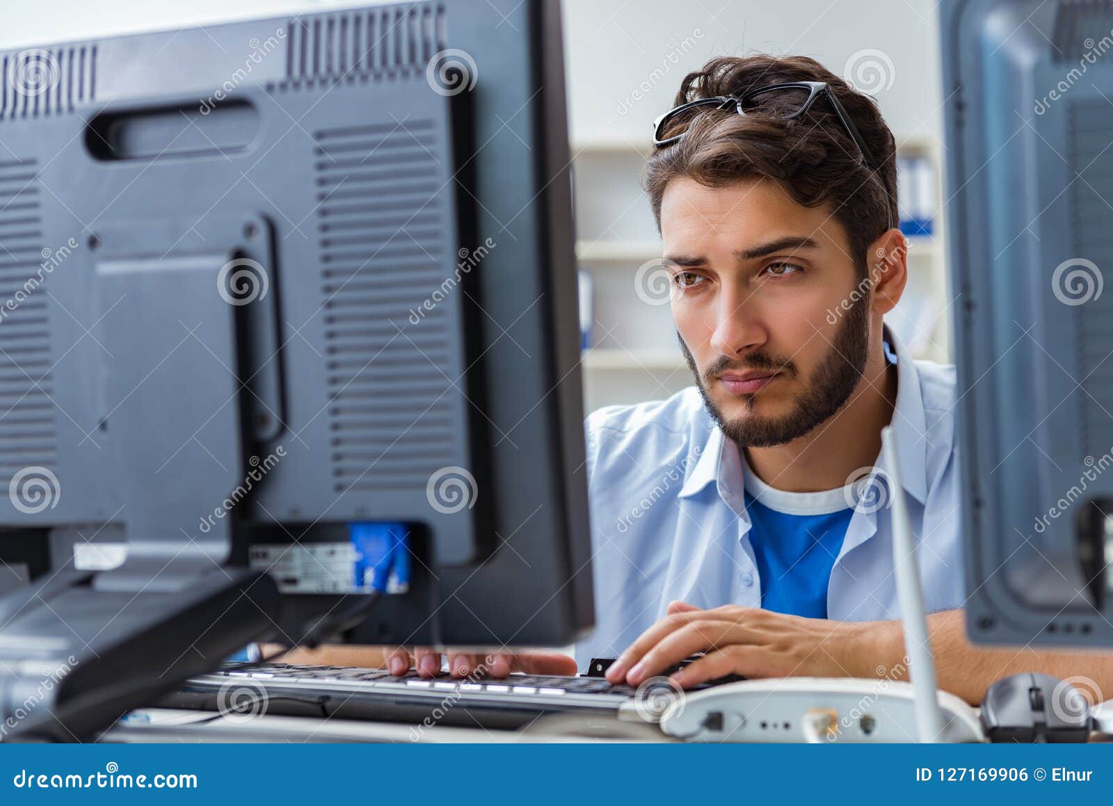 The it Technician Looking at it Equipment Stock Photo - Image of desk ...