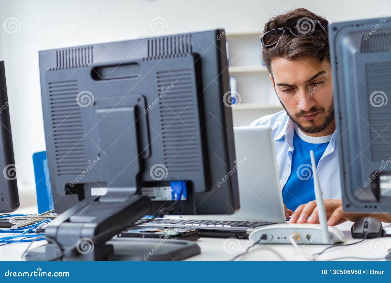 The it Technician Looking at it Equipment Stock Photo - Image of ...