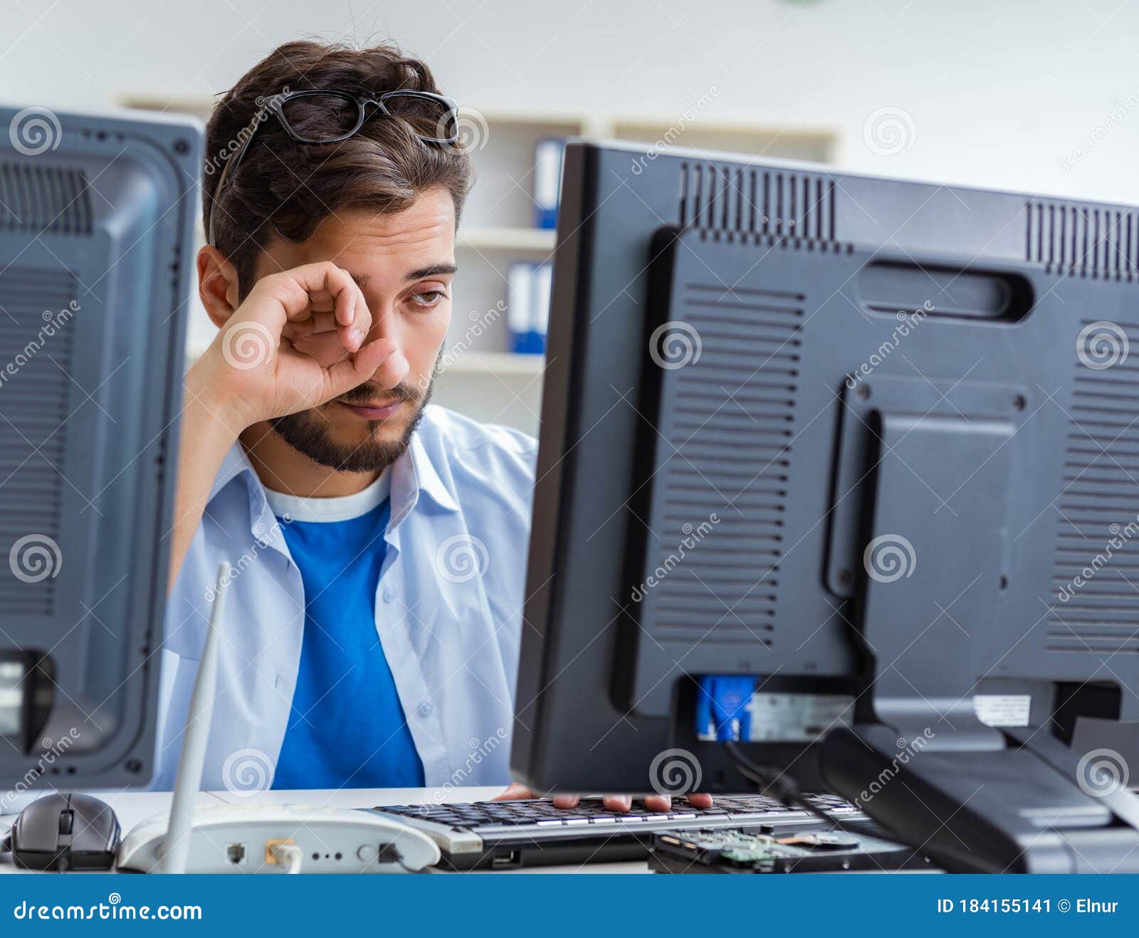 It Technician Looking at it Equipment Stock Image - Image of fatigue ...