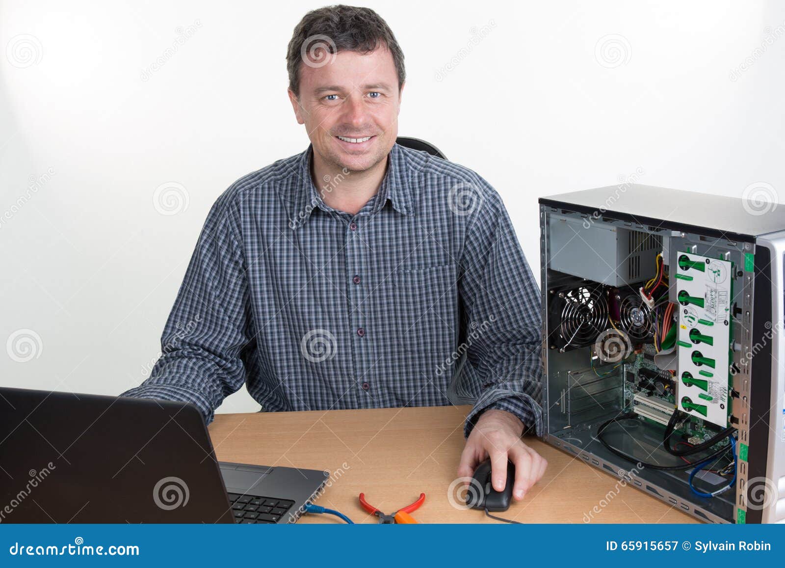 Technician Male is Fixing Computer Hardware at Office Stock Image ...