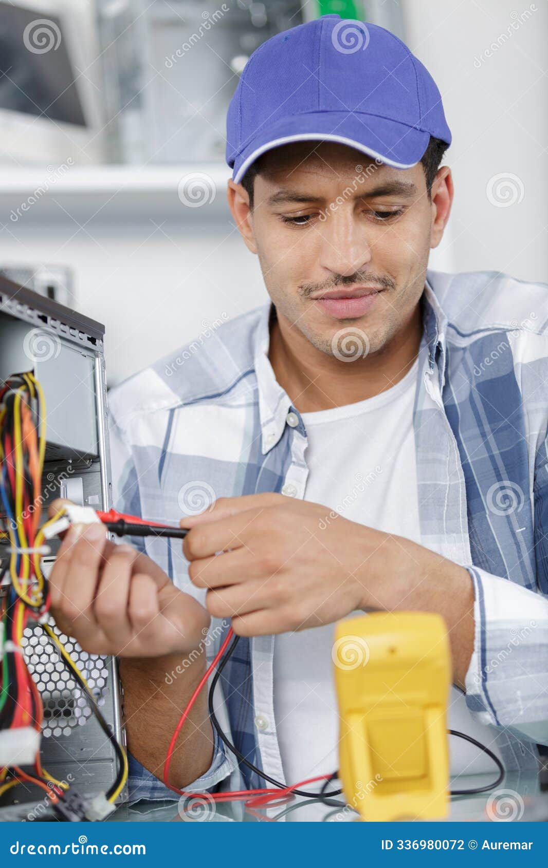 Technician Man Checking Electrical Terminal Box Stock Photo - Image of ...