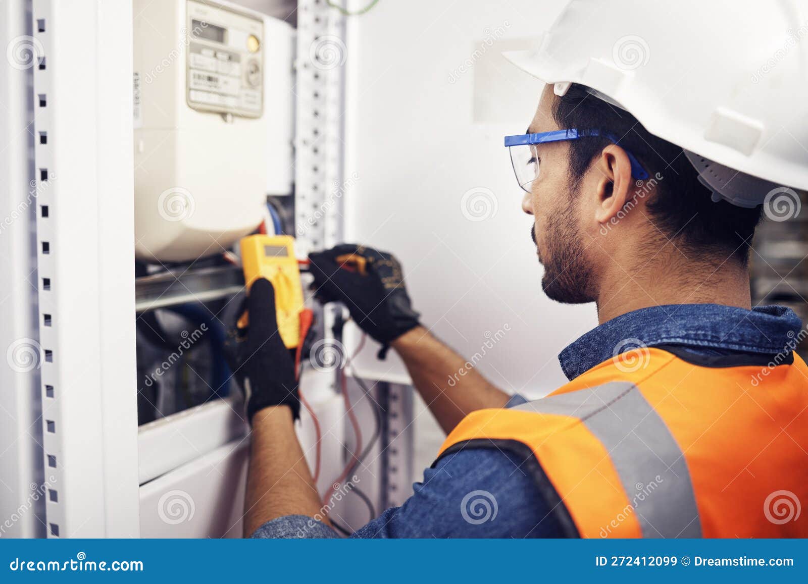 Technician, Man and Multimeter Testing Power for Electricity, Energy ...