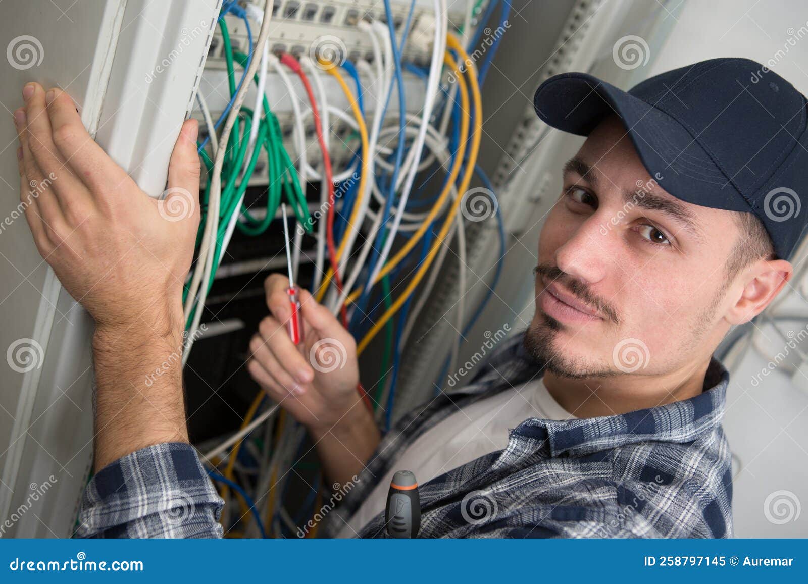 Technician Measures Signal Level in Fiber Optic Cable Stock Image ...