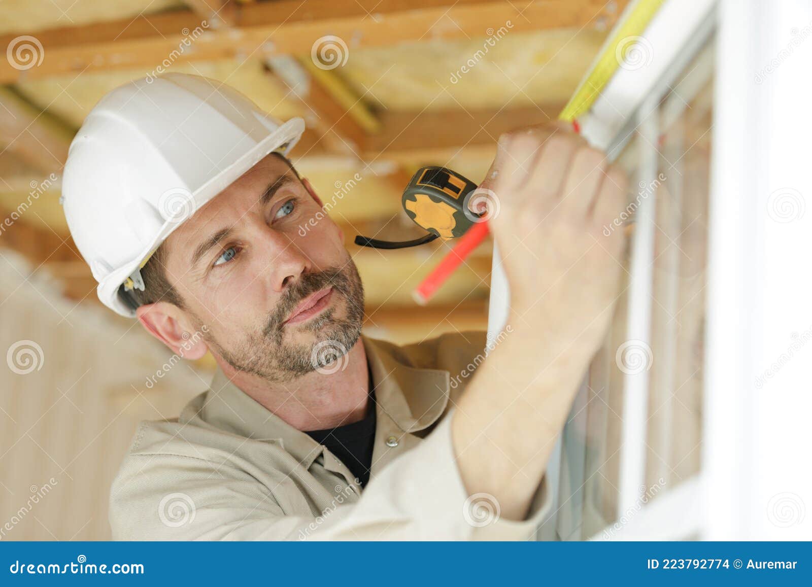 Technician Measuring Window Frame Stock Photo - Image of bright ...