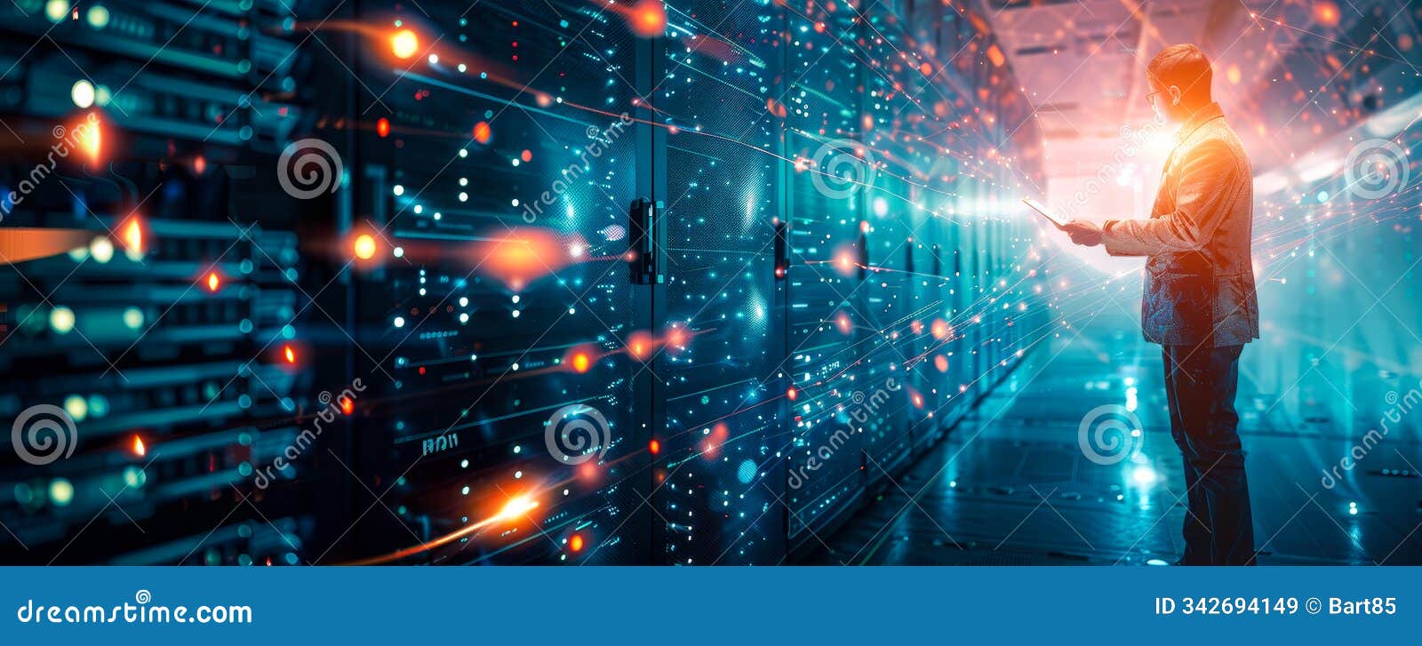 Technician Monitoring Data Center Server Racks Network Cybersecurity Computer Programmer