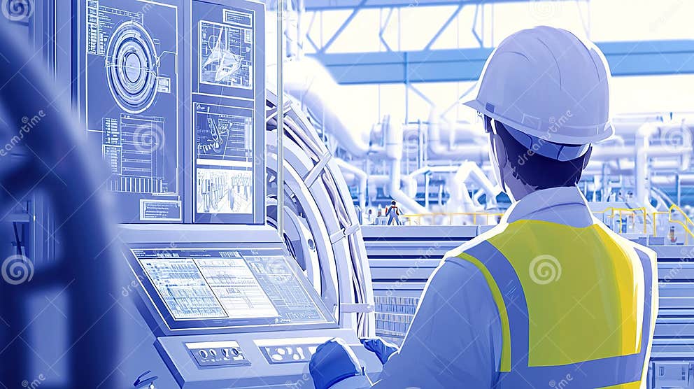 A Technician Monitors Control Systems in a Manufacturing Facility ...