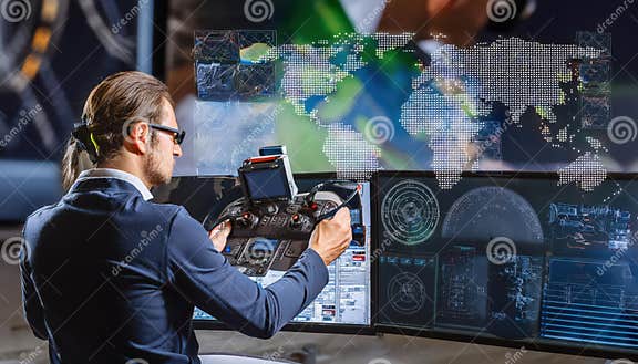 Technician Operates a Sophisticated Unmanned Aerial Vehicle Control ...