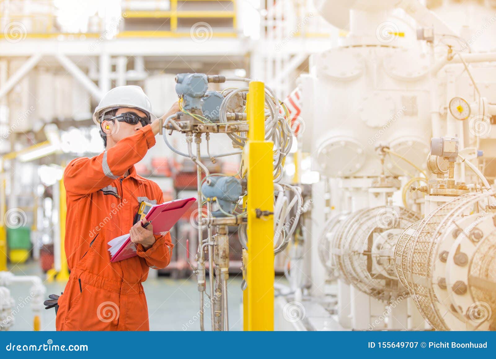 Technician Operator Checking and Record Reading Value of Pressure ...