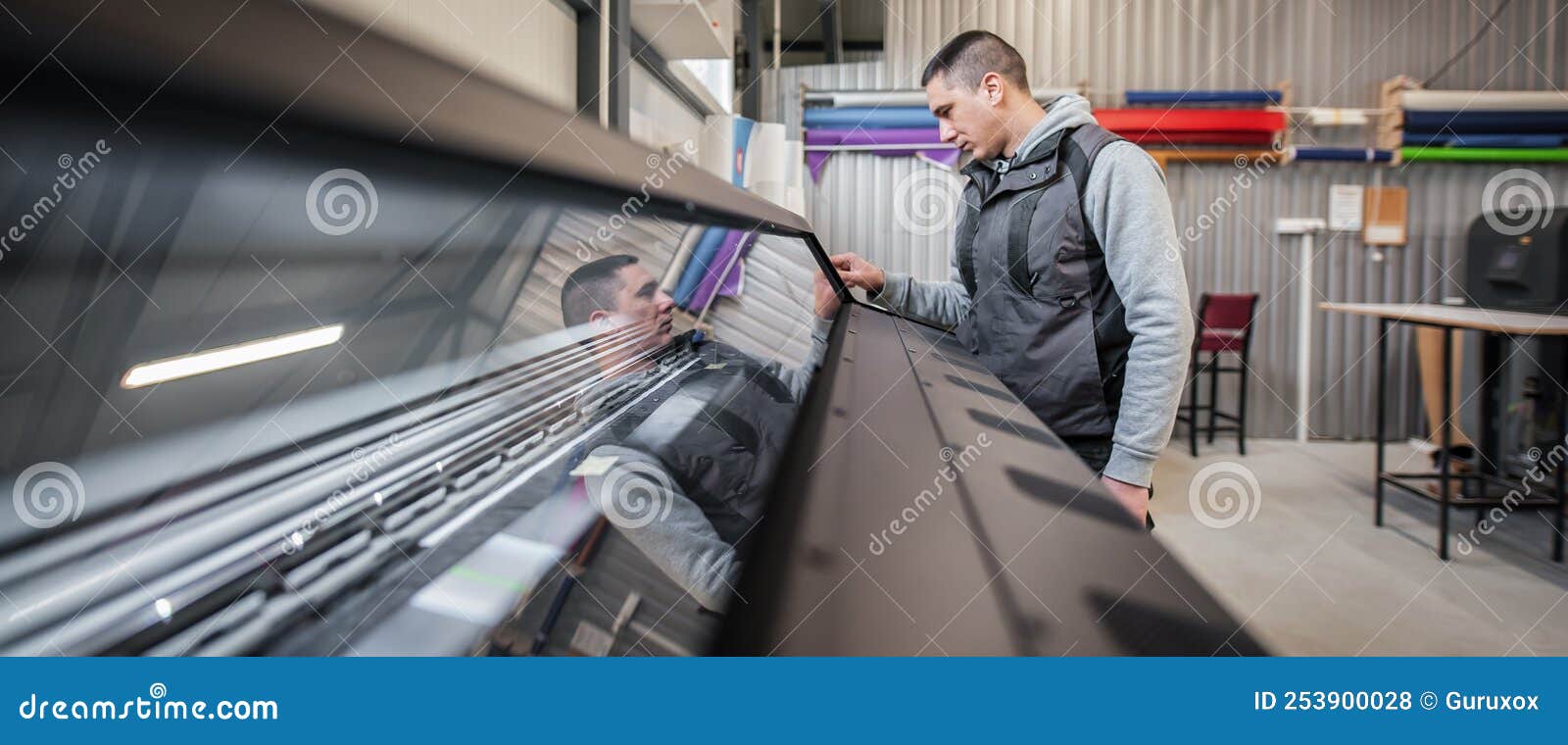 Technician Operator Checking Status on Touchscreen Front Display ...