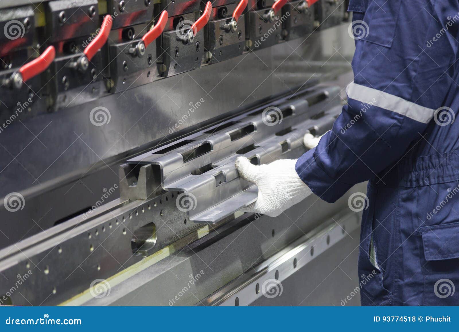 The Technician Operator Use Hydraulic Bending Machine. Stock Photo ...