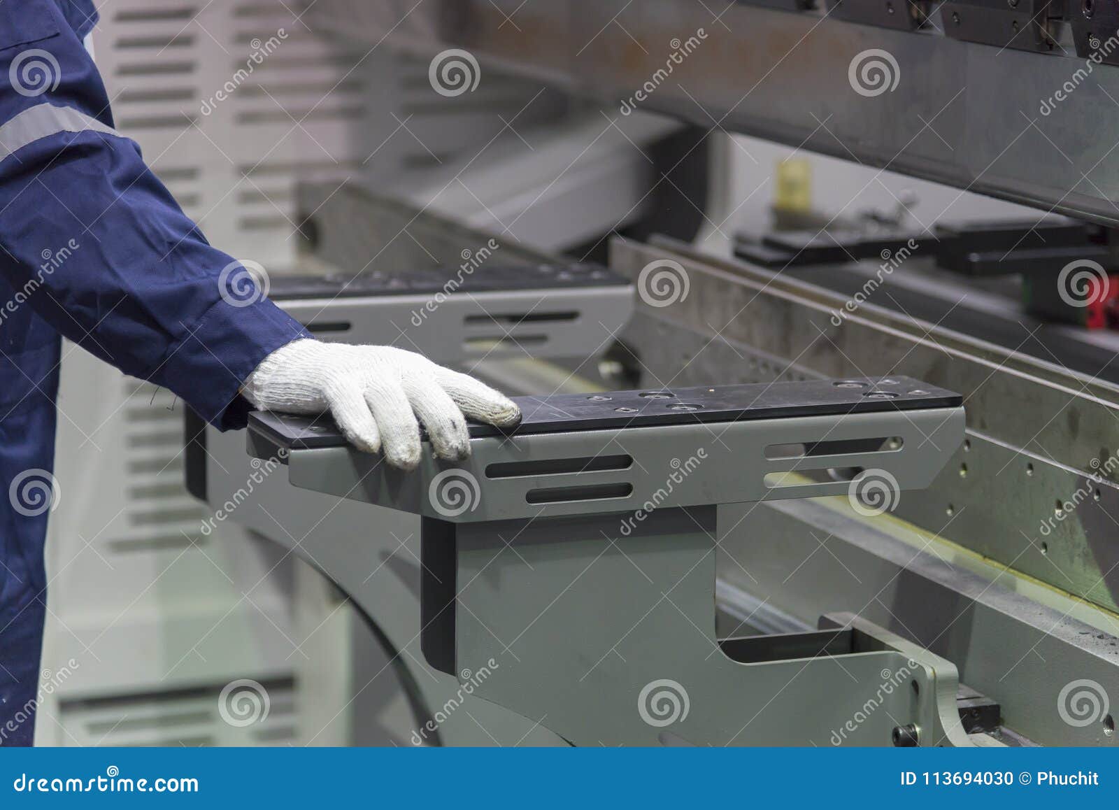 The Technician Operator Use Hydraulic Bending Machine. Stock Photo ...