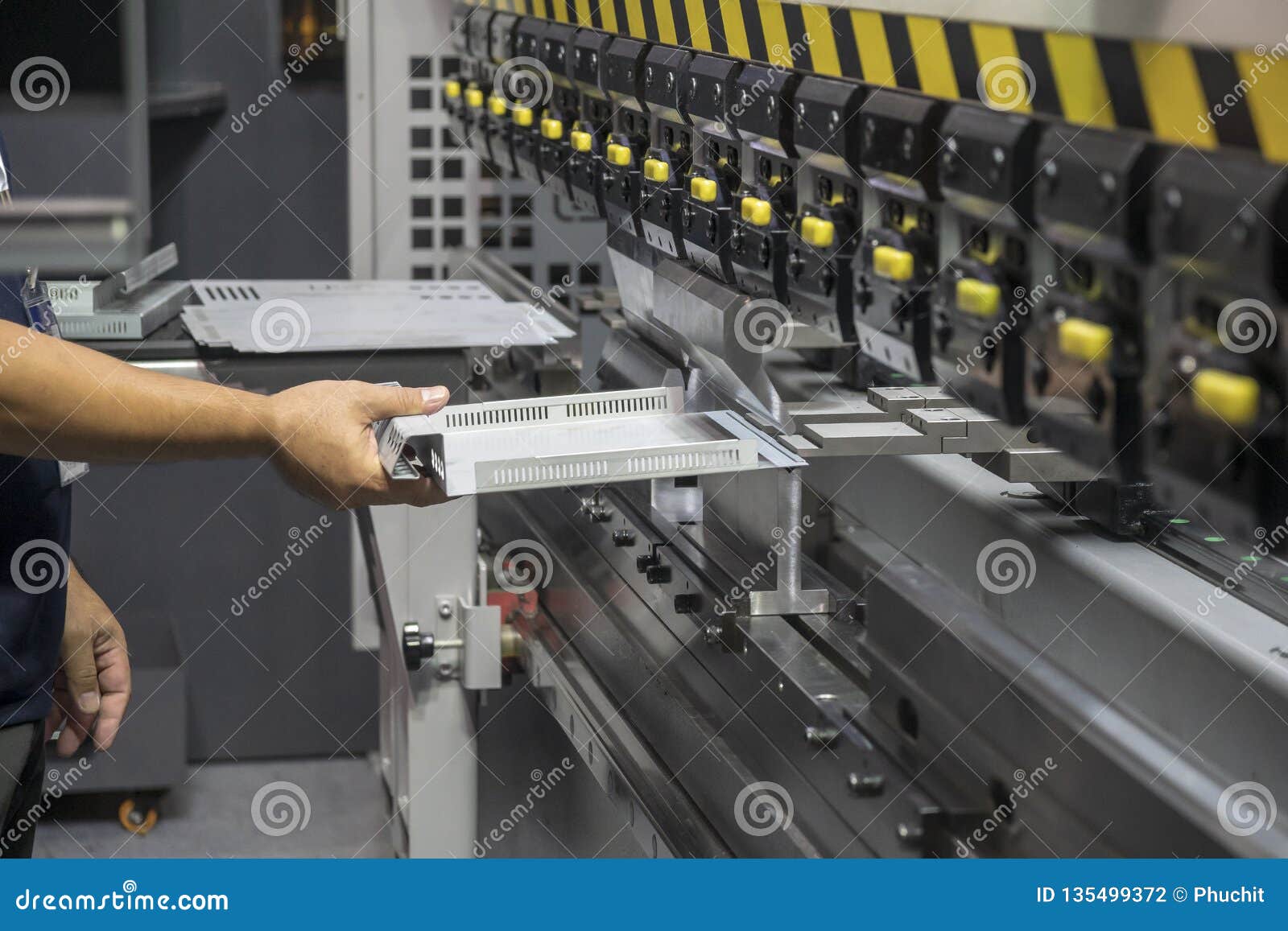 The Technician Operator Use Hydraulic Bending Machine. Stock Photo ...