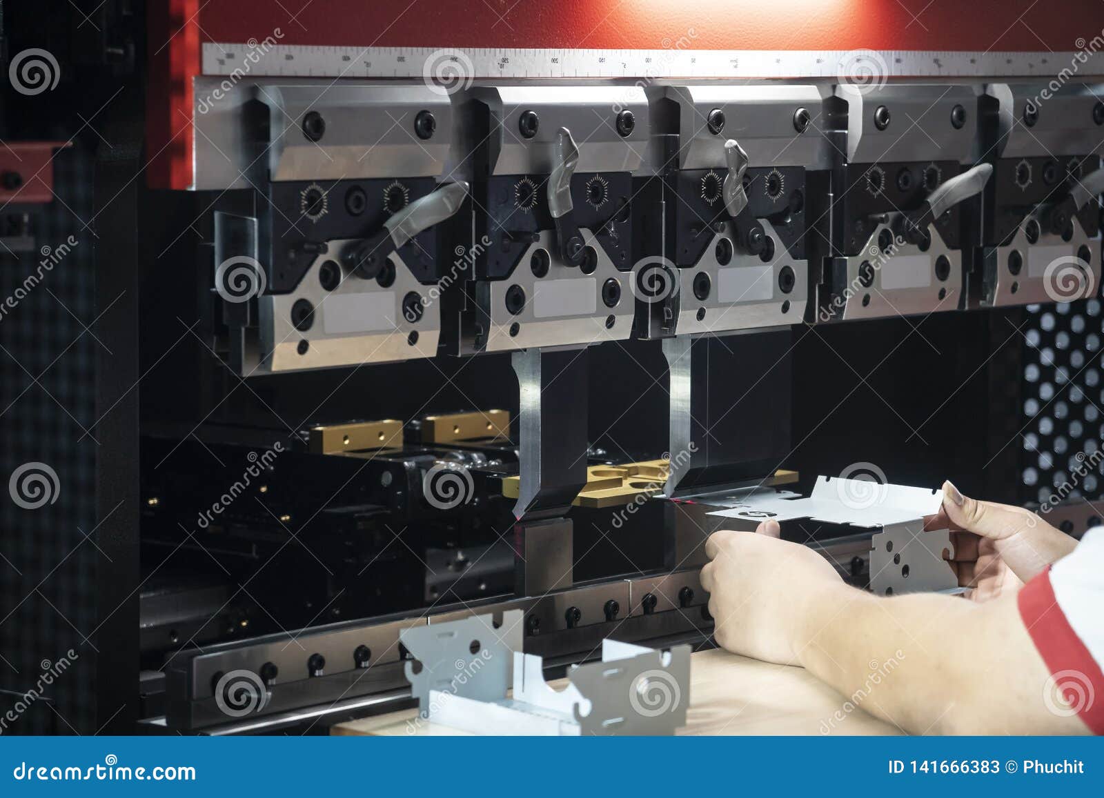 The Technician Operator Use Hydraulic Bending Machine. Stock Image ...