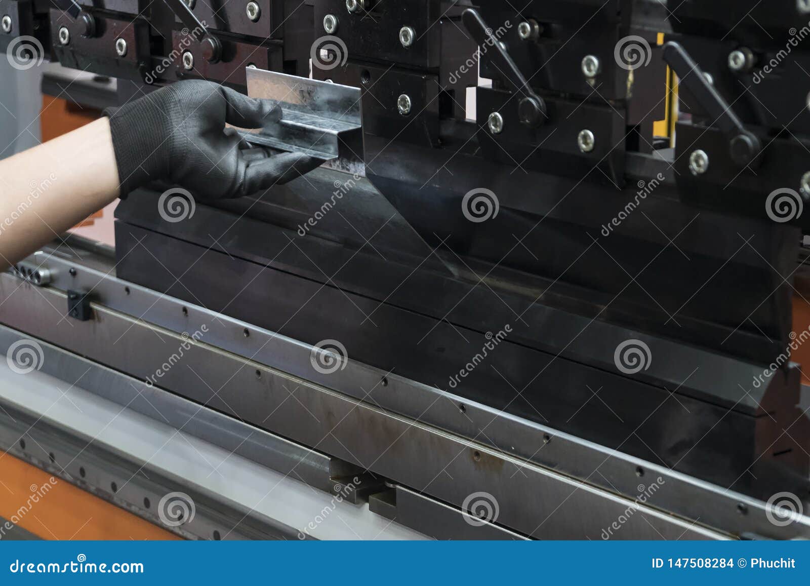 The Technician Operator Use Hydraulic Bending Machine. Stock Photo ...
