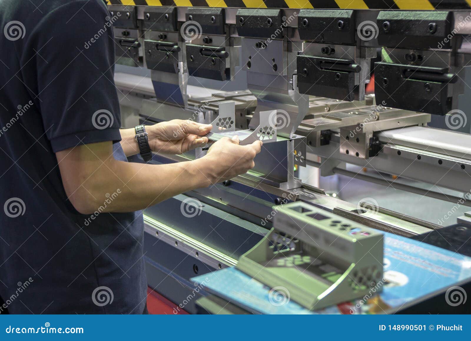 The Technician Operator Use Hydraulic Bending Machine. Stock Image ...