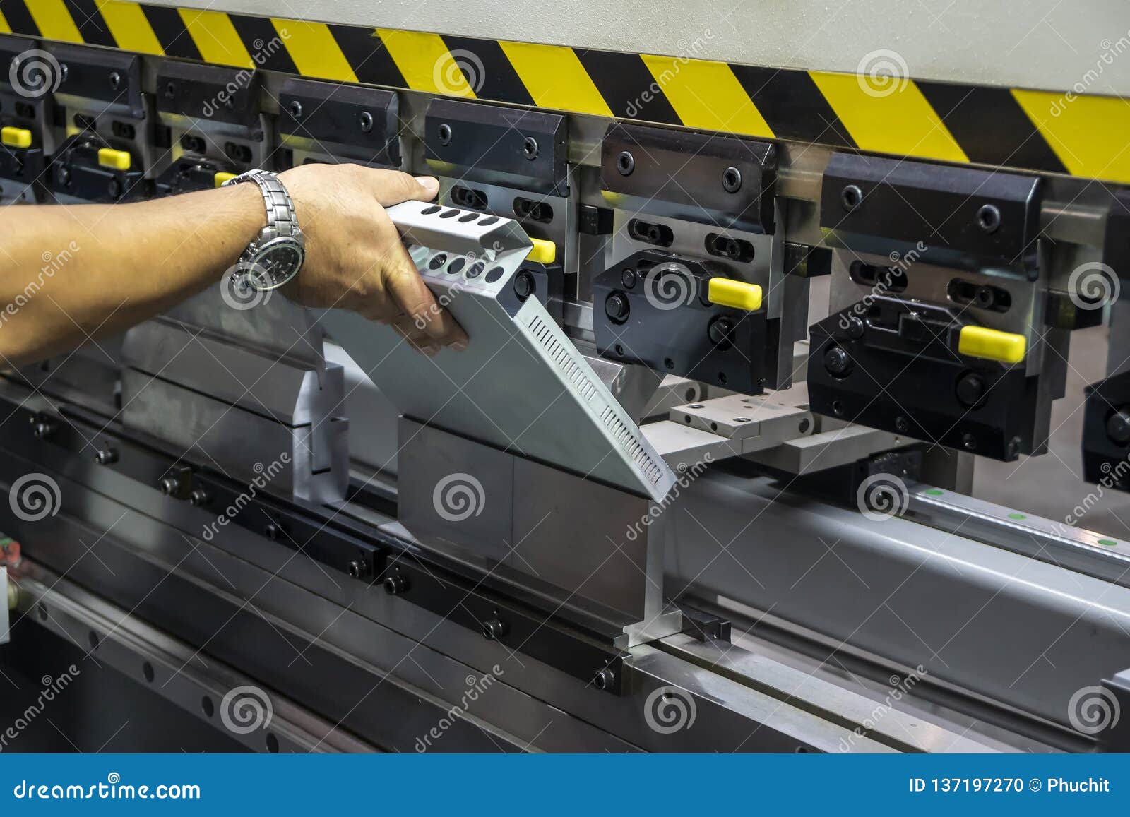 The Technician Operator Use Hydraulic Bending Machine. Stock Photo ...