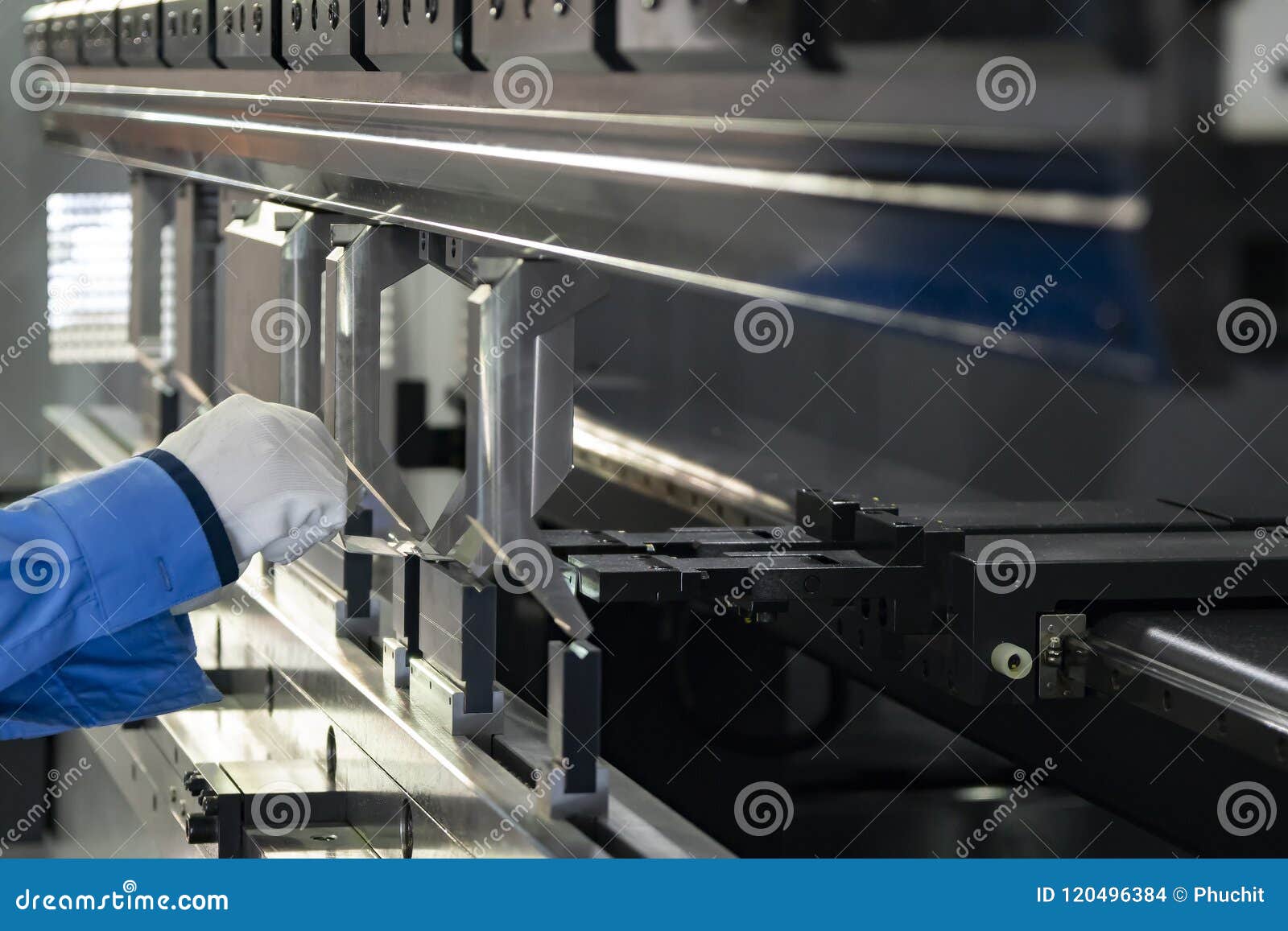 The Technician Operator Use Hydraulic Bending Machine. Stock Photo ...