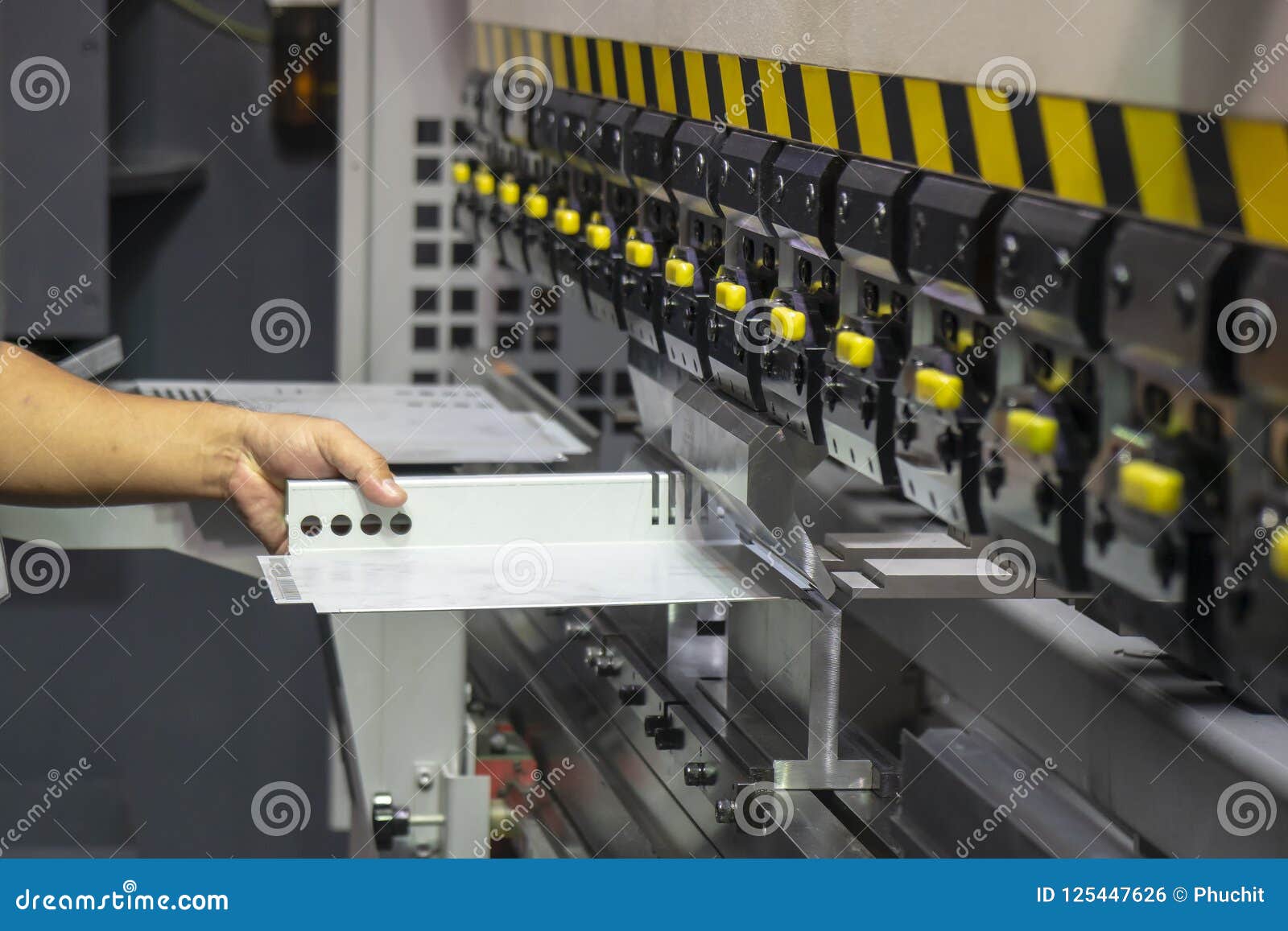 The Technician Operator Use Hydraulic Bending Machine. Stock Photo ...