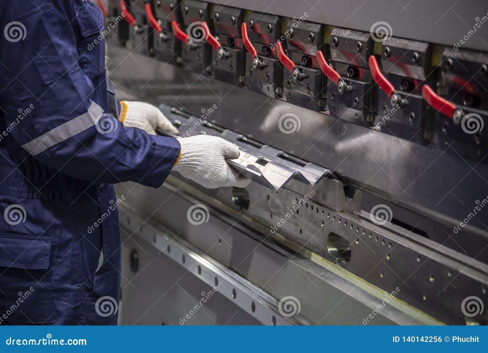The Technician Operator Use Hydraulic Bending Machine. Stock Photo ...