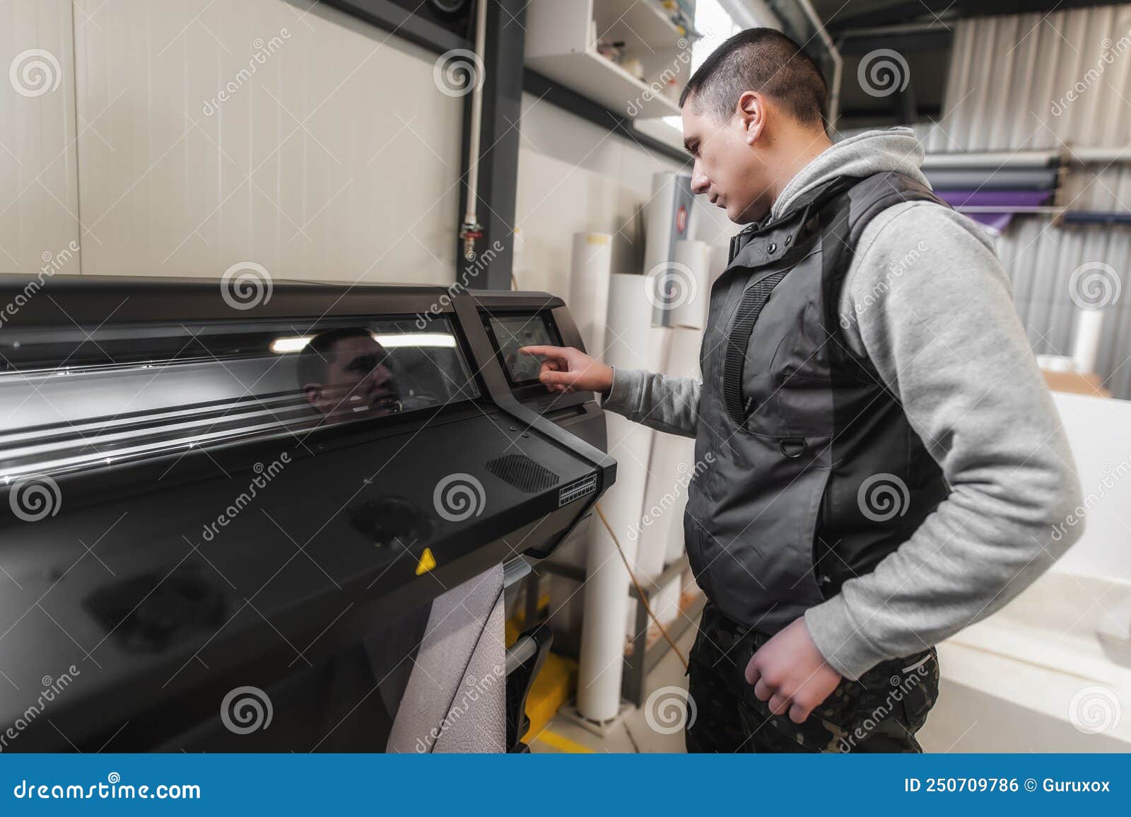 Technician Operator Checking Status on Touchscreen Front Display Monitor Station Stock Photo ...