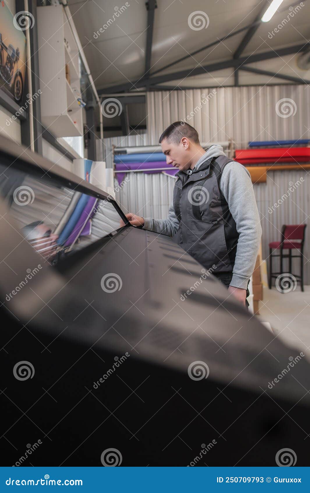 Technician Operator Checking Status on Touchscreen Front Display ...