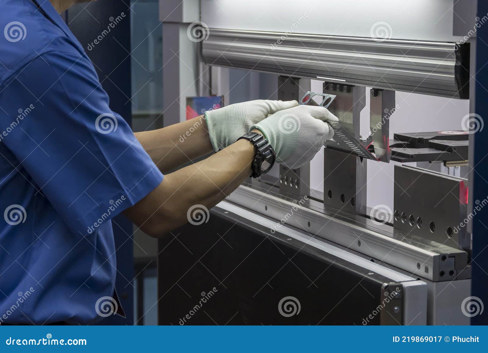 The Technician Operator Working with Hydraulic Press Brake Bending ...