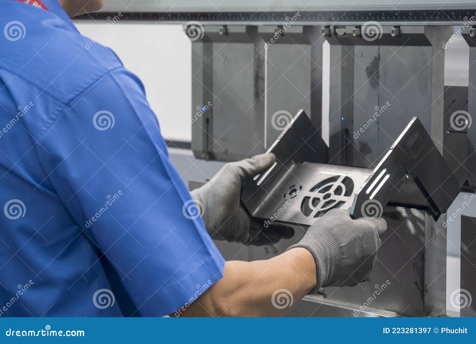 The Technician Operator Working with Hydraulic Press Brake Bending ...