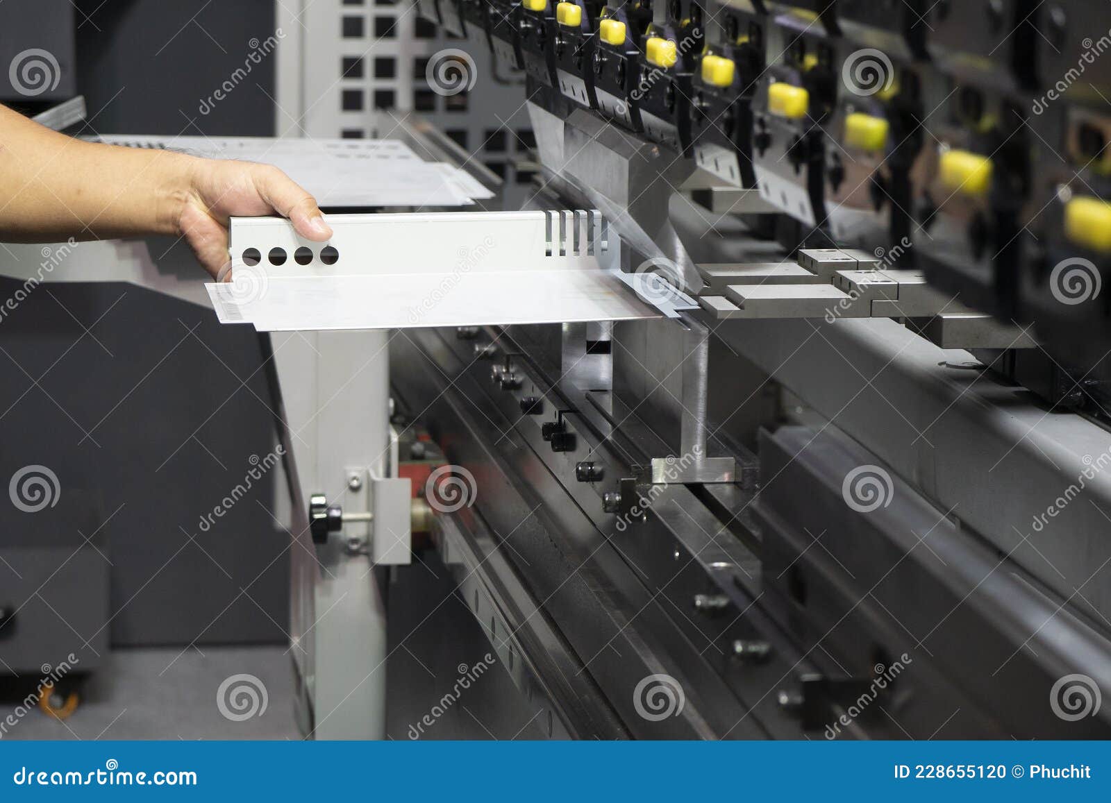 The Technician Operator Working with Hydraulic Press Brake Bending ...