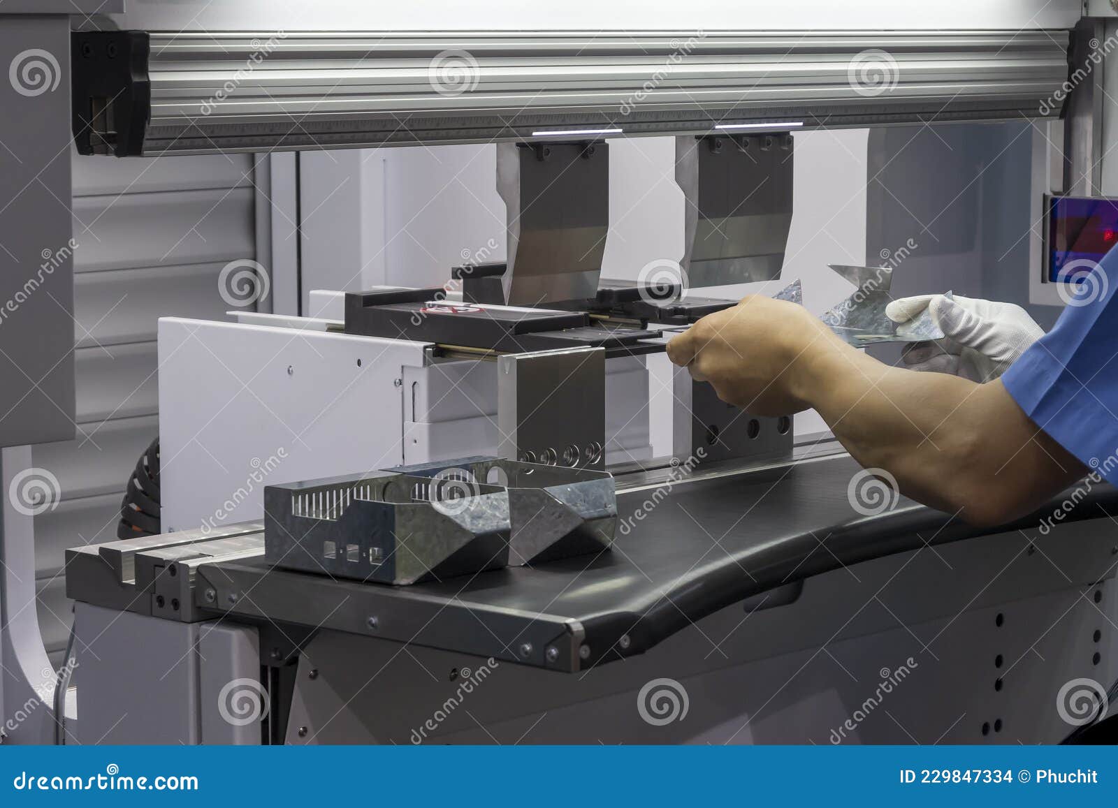 The Technician Operator Working with Hydraulic Press Brake Bending ...