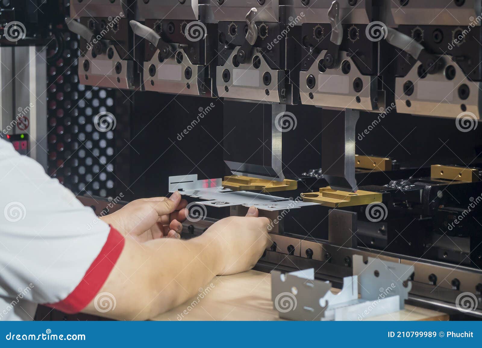 The Technician Operator Working with Press Brake Hydraulic Bending ...