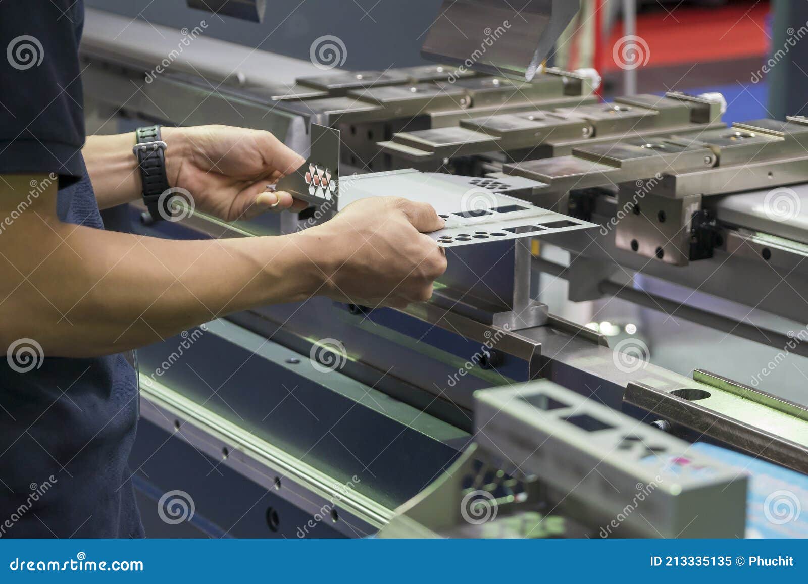 The Technician Operator Working with Press Brake Hydraulic Bending ...