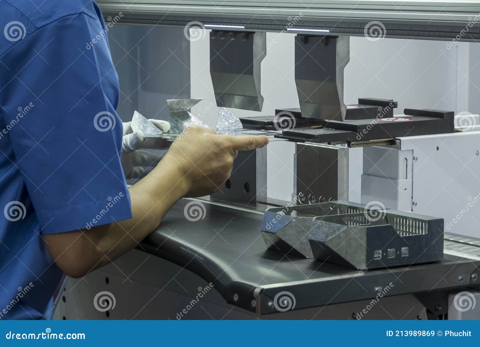 The Technician Operator Working with Press Brake Hydraulic Bending ...