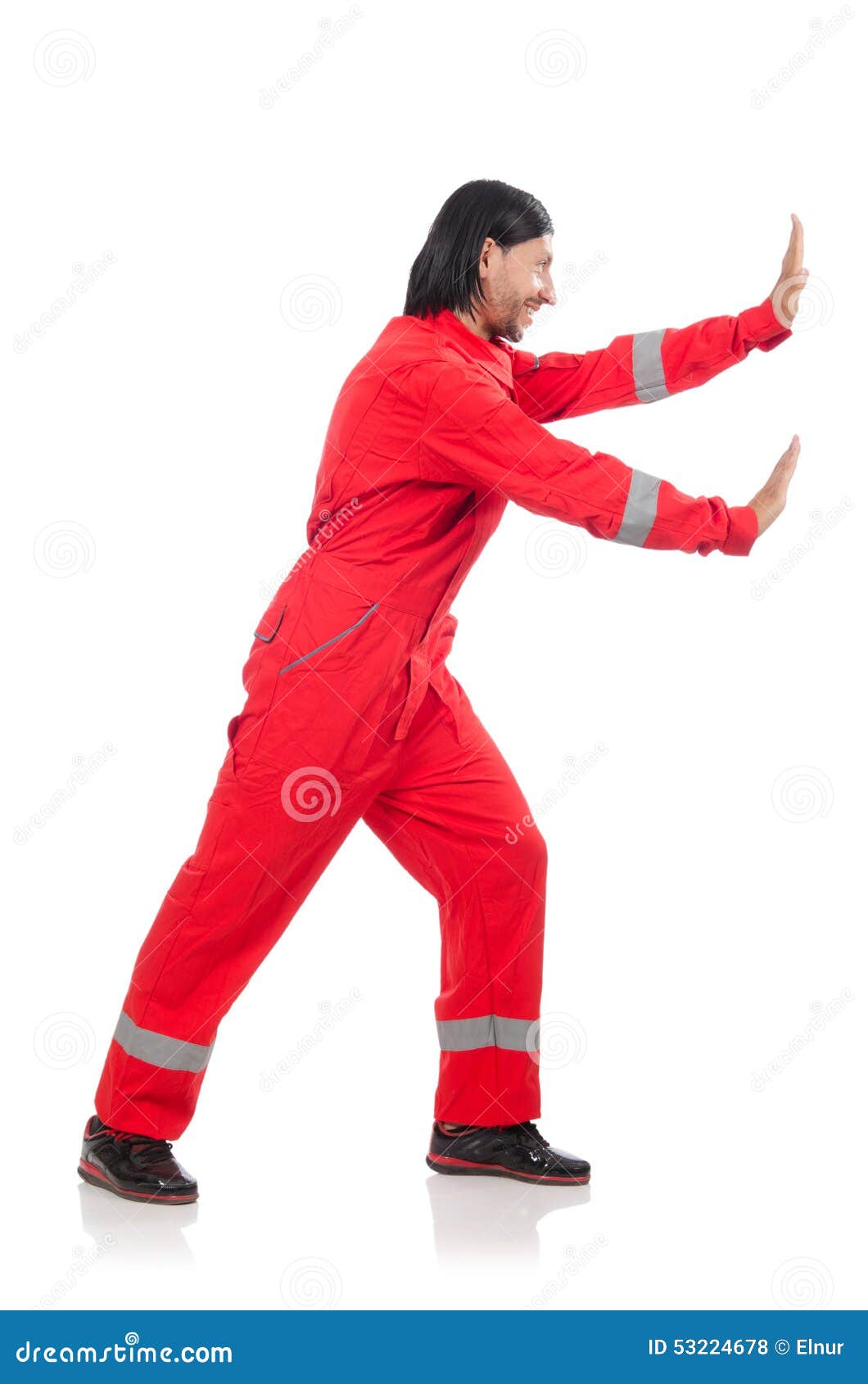 Technician in Orange Overall Isolated on White Stock Photo - Image of ...