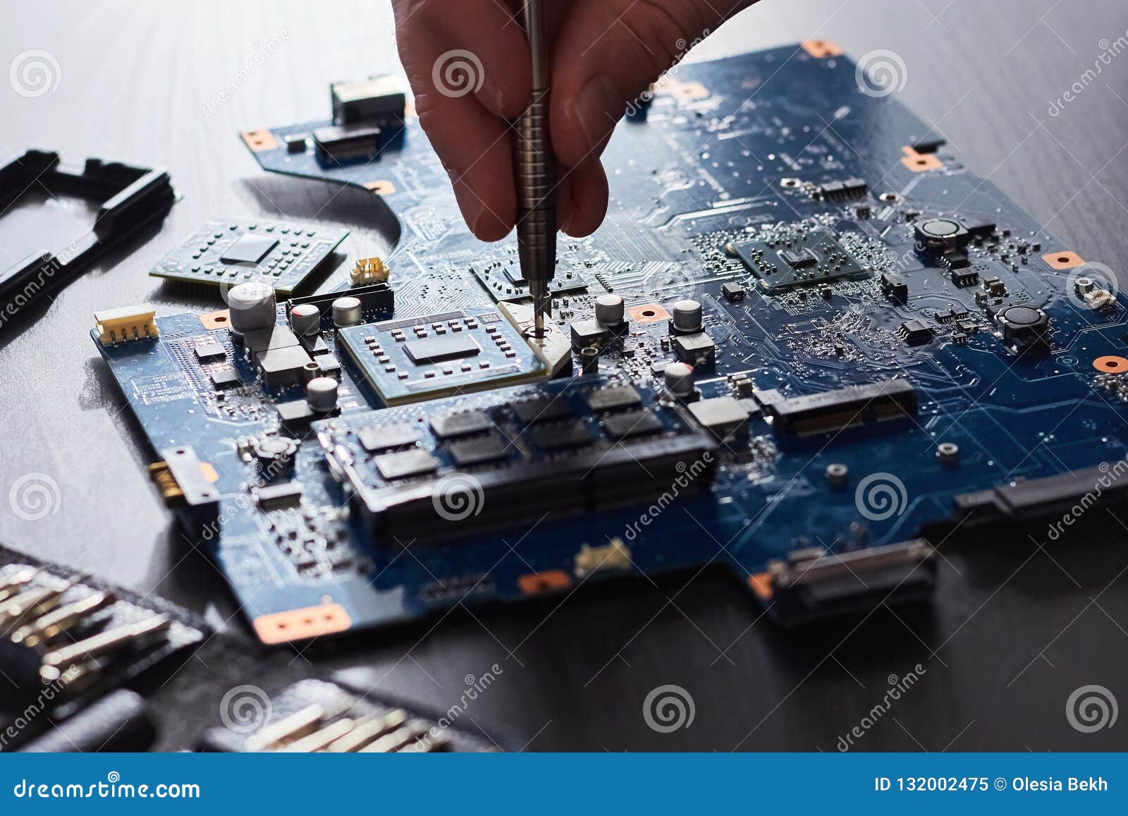 Technician Plug in CPU Microprocessor To Computer Motherboard Stock ...