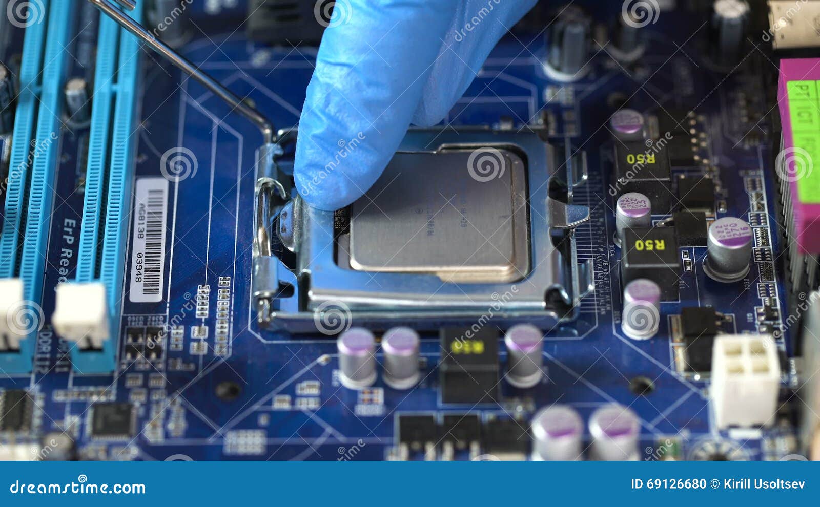 Technician Plug in CPU Microprocessor To Motherboard Socket. Stock ...