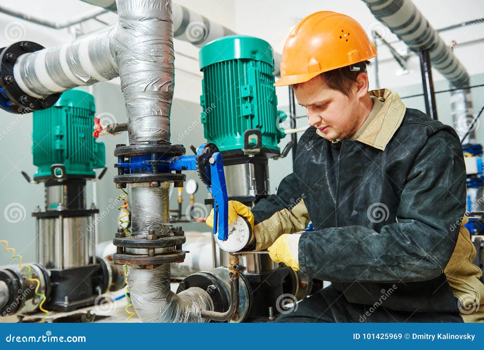 Technician Plumber of Heating System in Boiler Room Stock Image - Image ...