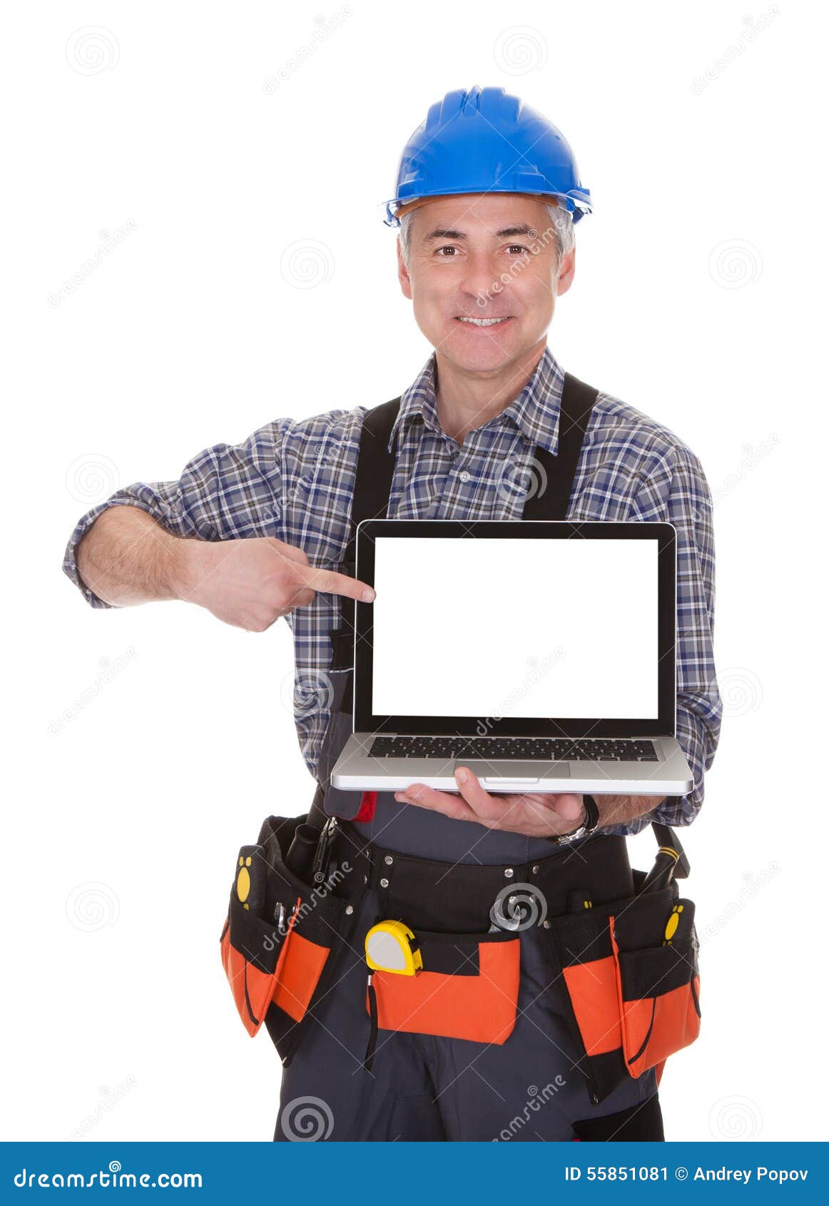 Technician Pointing on Laptop Stock Image - Image of cheerful, pose ...