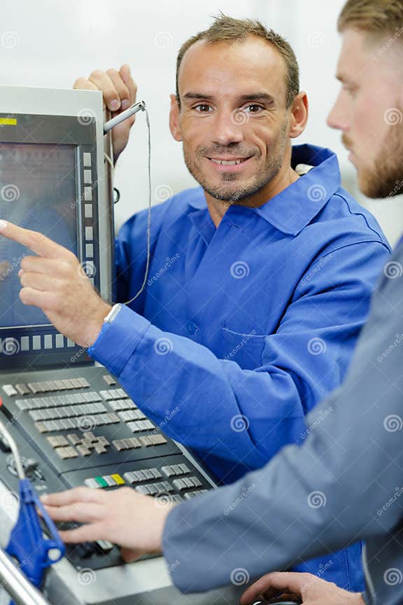 Technician Pointing To Screen Computerised Control Panel Stock Image ...