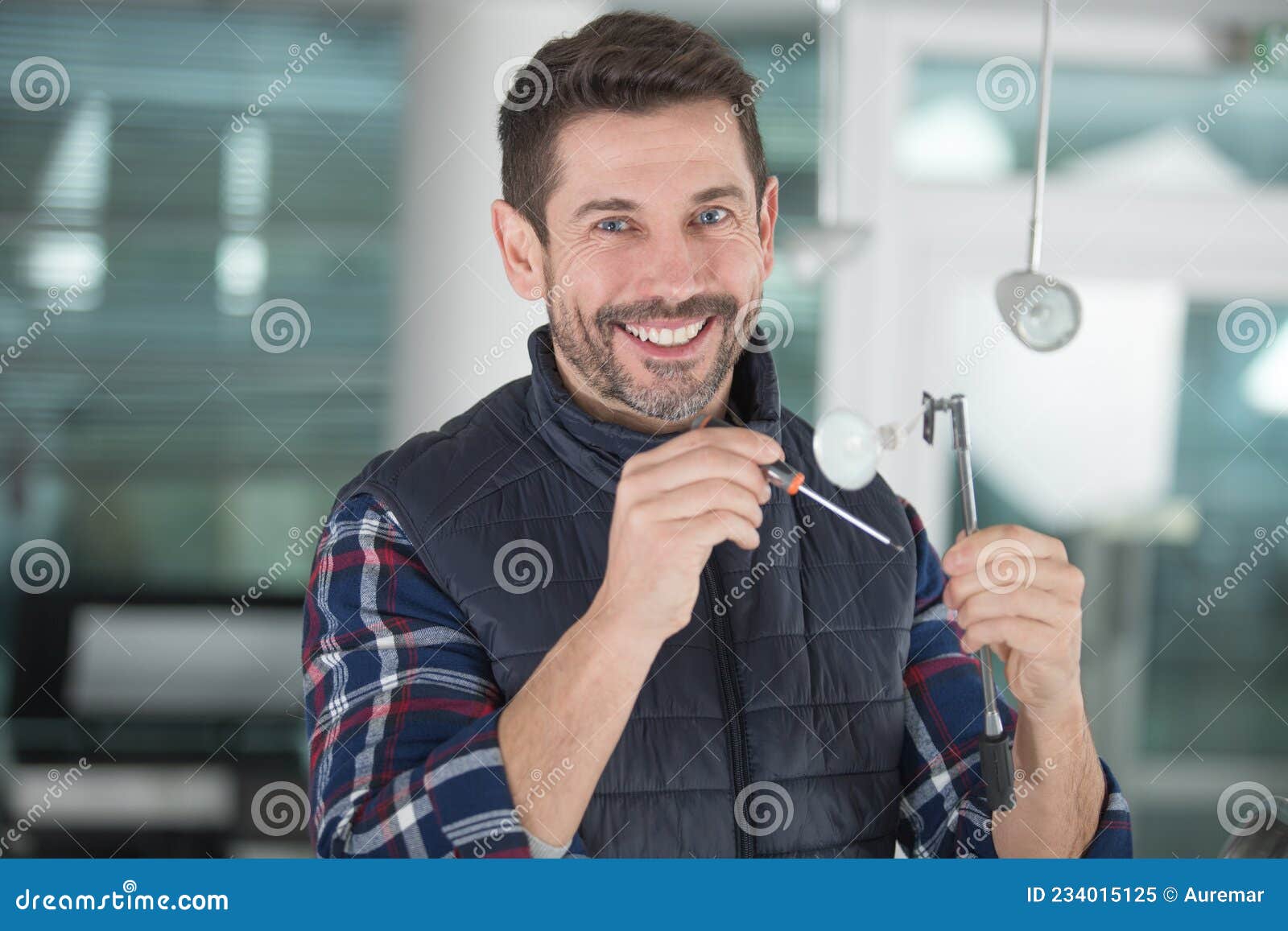 Technician Portrait Smiling Happy Worker Stock Image - Image of indoor ...