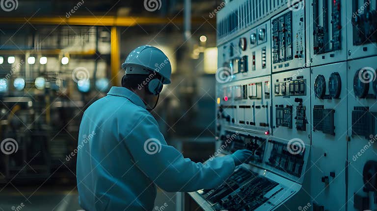 Technician in a Power Plant, Checking Control Panels and Instruments ...
