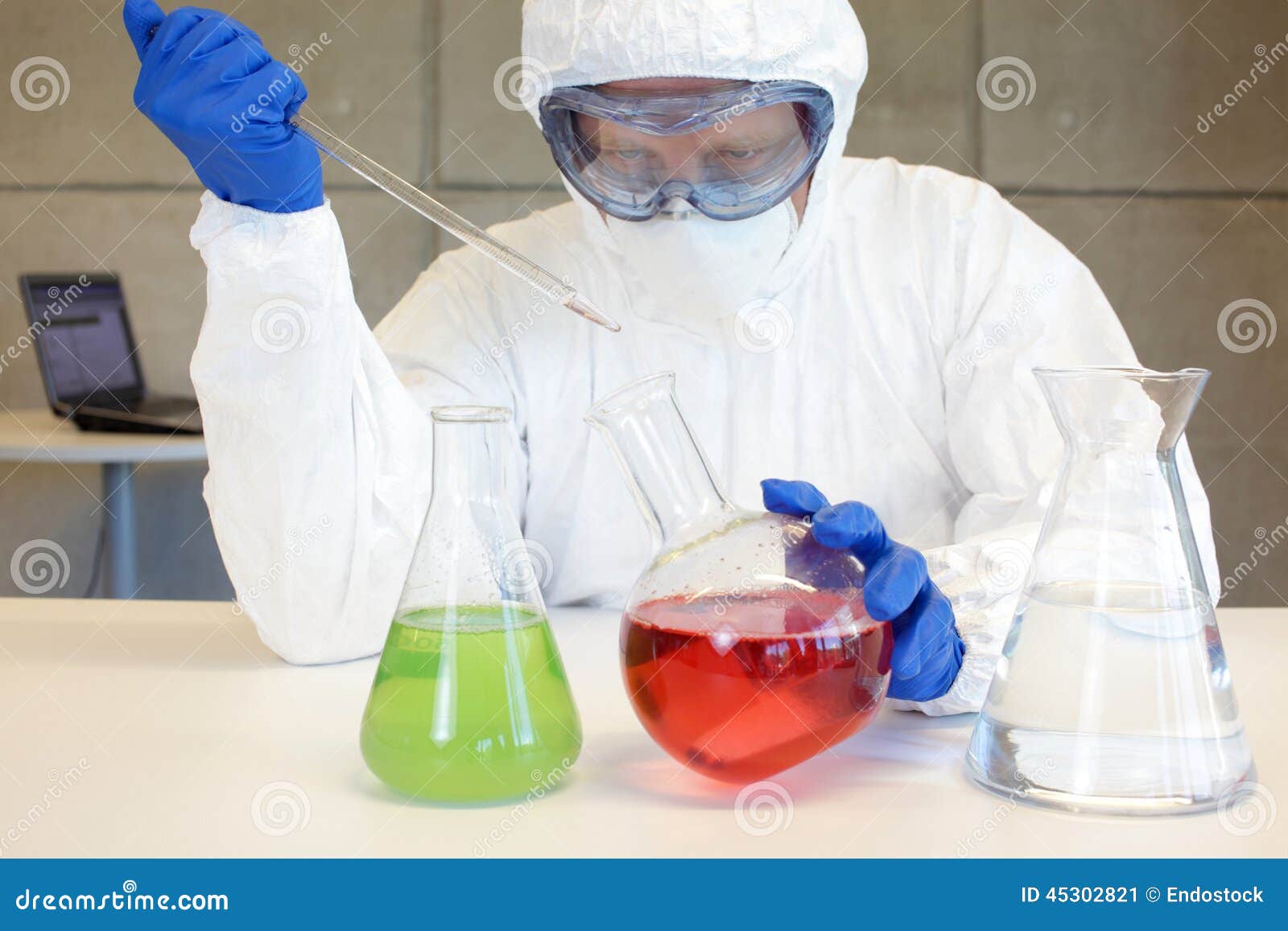Technician in Protective Uniform Working with Chemicals Stock Image ...