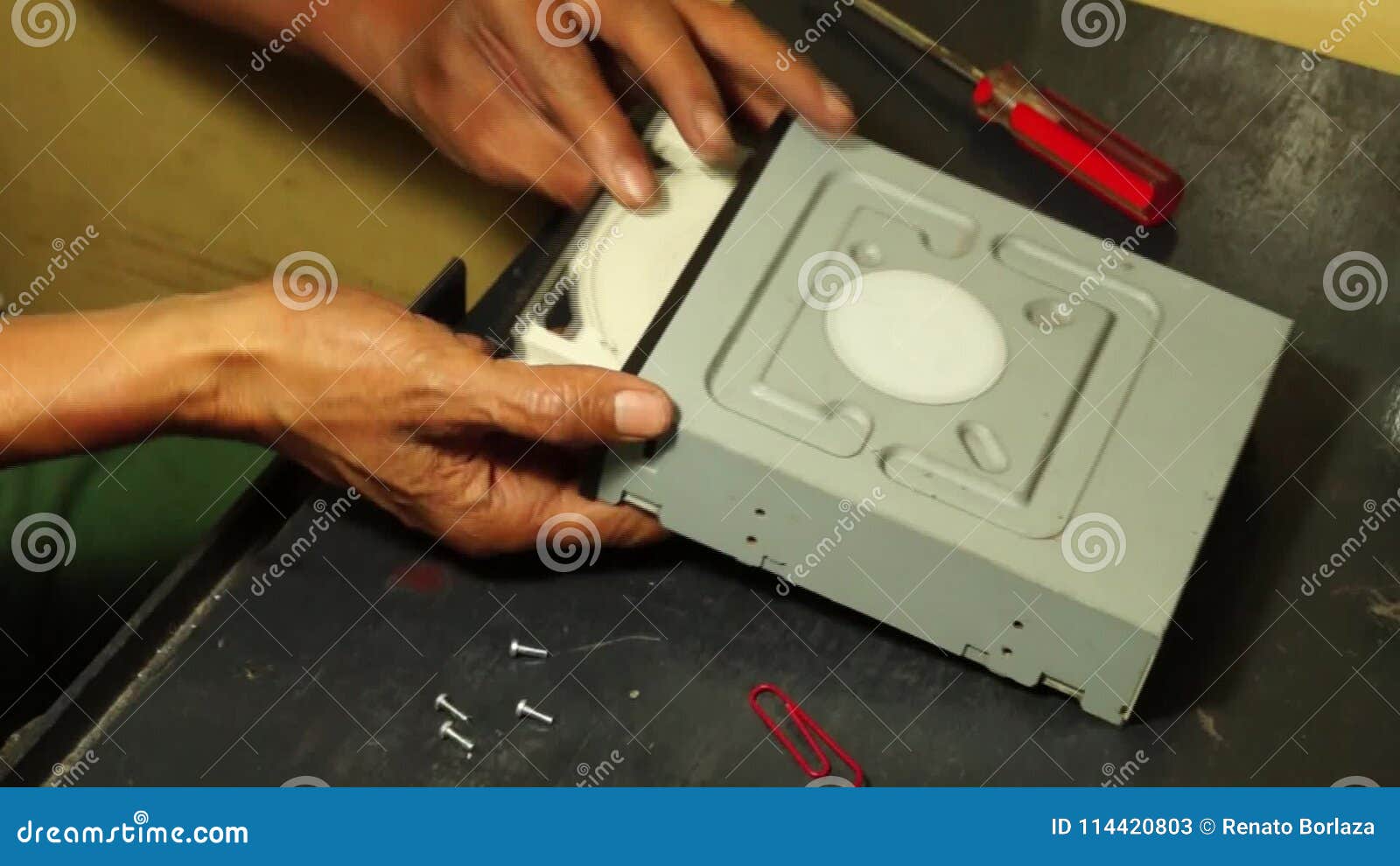 Technician Pull Out the Carrier of DVD Optical Drive Stock Video ...