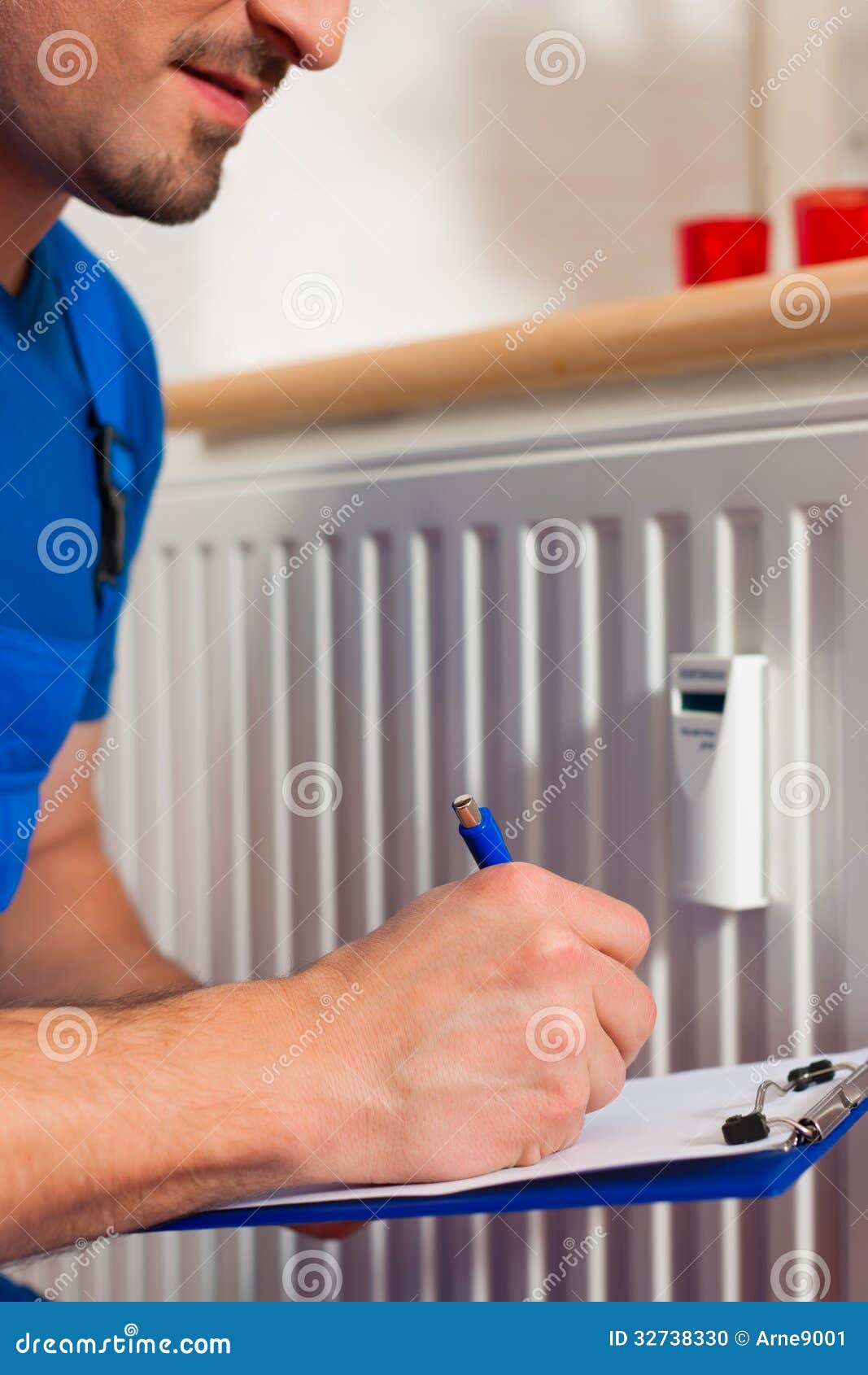 Technician Reading the Heat Meter Stock Photo - Image of radiator ...