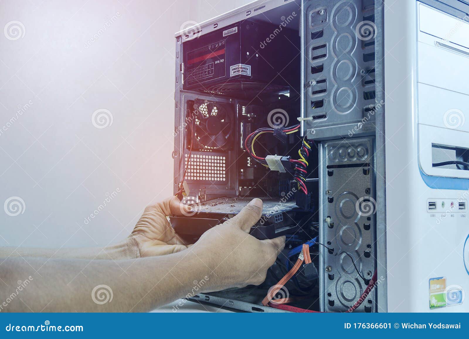 Technician Repair Graphic Card Cleaning Computer Pc. in the Computer ...