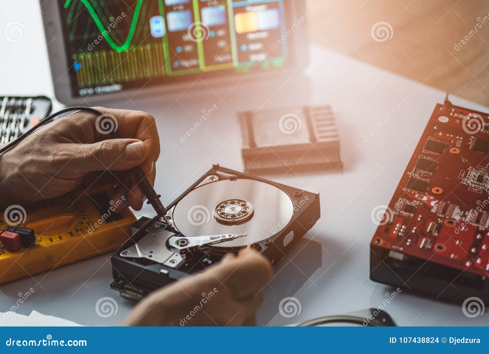 Technician Repairing Broken Hard Disk Drive. Stock Photo - Image of ... Technician Repairing Broken Hard Disk Drive. Stock Photo - Image of ...