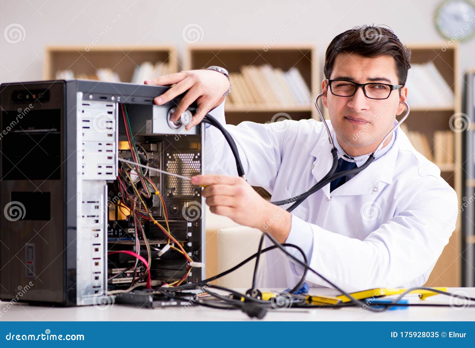 It Technician Repairing Broken Pc Desktop Computer Stock Image - Image ...