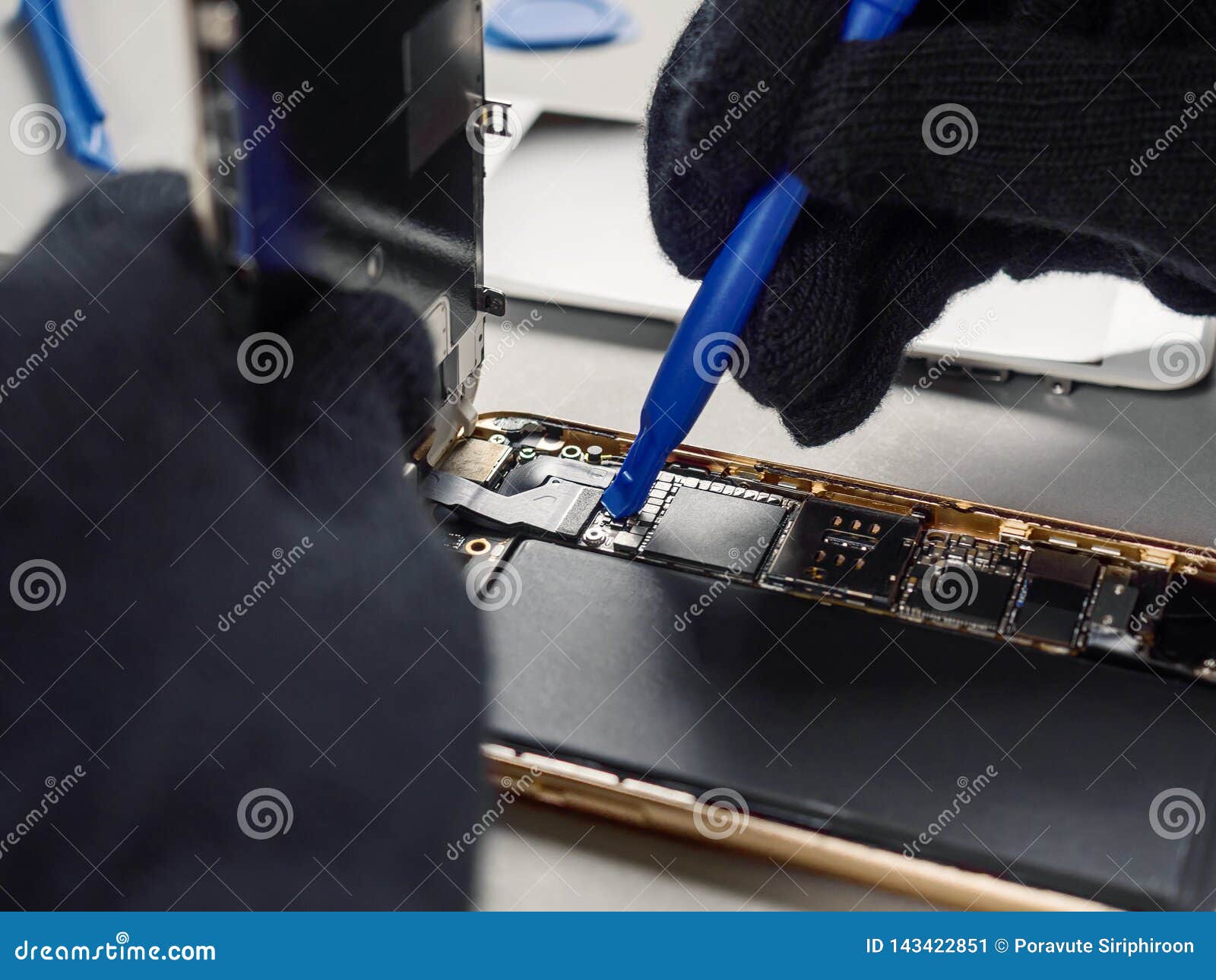 Technician Repairing Broken Smartphone on Desk Stock Image - Image of ...