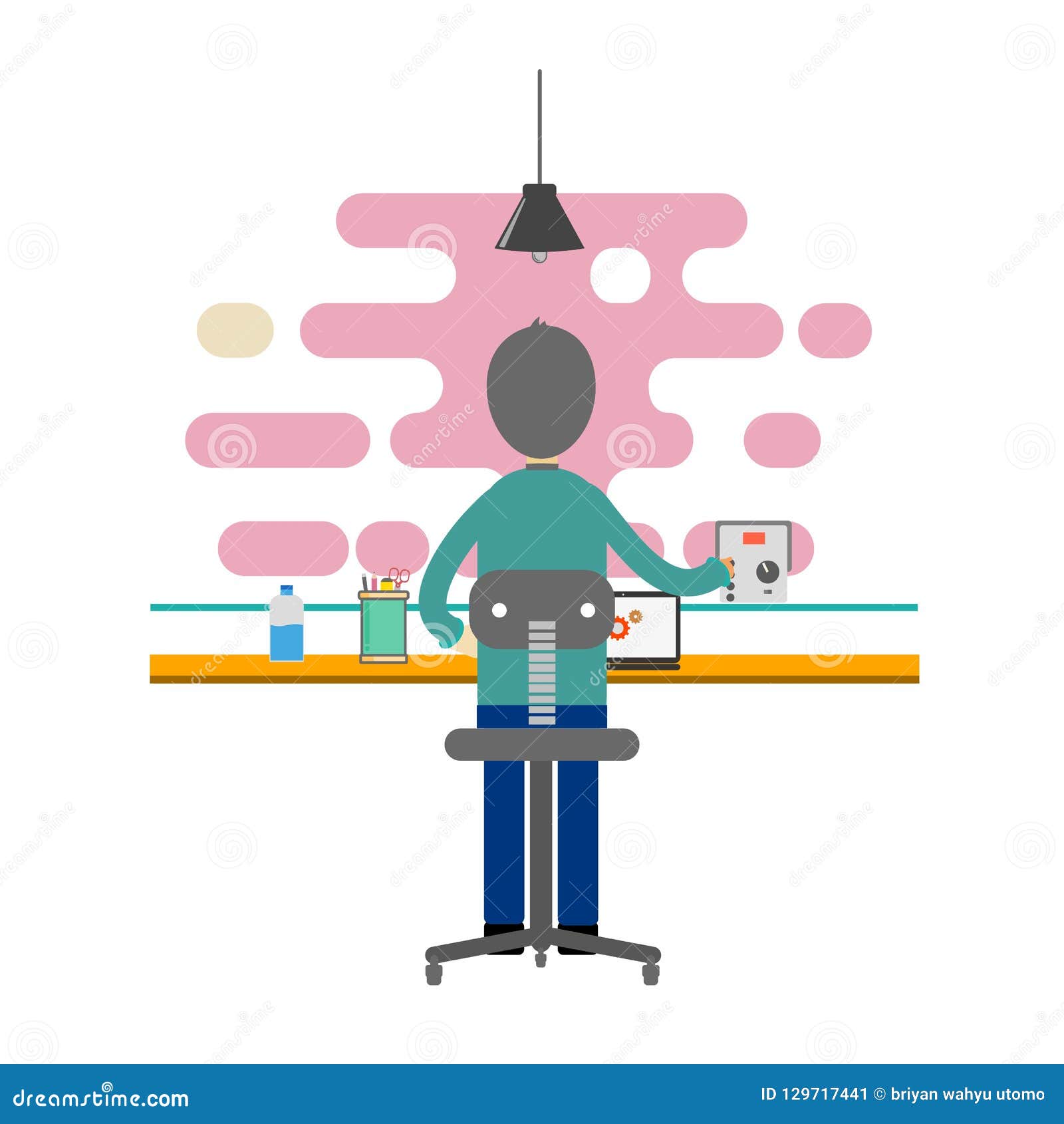 Man Working in the Office As Computer Technician. Flat Design Vector ...